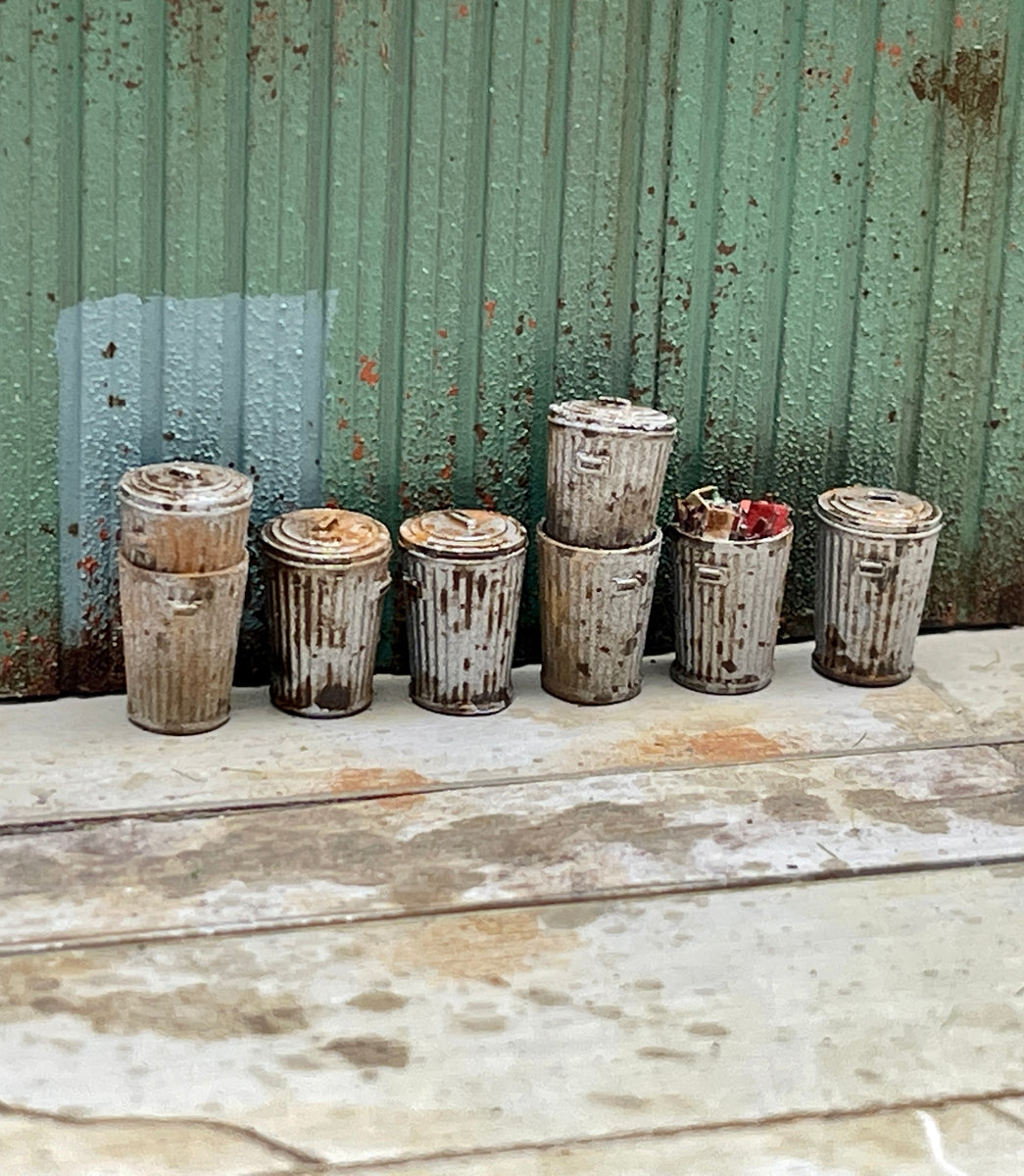 Trash Cans Set 1- 7pcs - Resin Detail Part HO Scale – Fos Scale Models